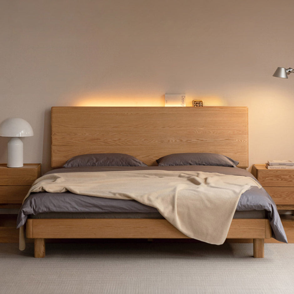 Endrinal Natural Solid Oak Bed Frame with Adjustable Headboard – Oak ...